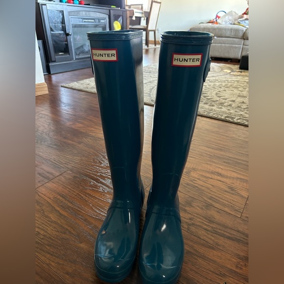 Hunter | Shoes | Gloss Blue Hunter Boots | Poshmark